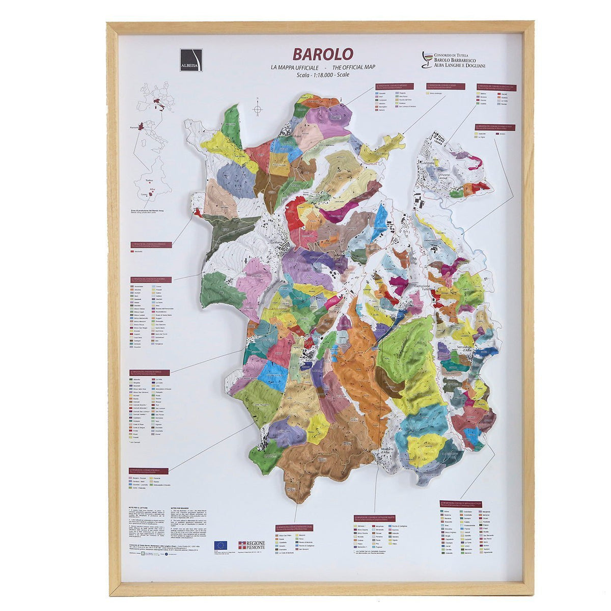 Barolo reliëf kaart met alle belangrijke MGA wijngaarden – BAROLO & CO